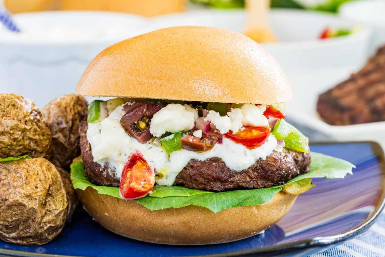 Easy Greek Burger - Juicy & Delicious! | Cupcakes & Kale Chips